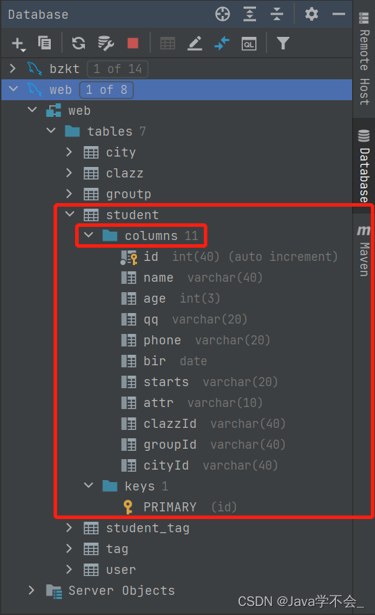 Idea连接Database并生成Entity,Dao,Mapper,Service,Conreoller类(增删改查)以及如何执行SQL语句_idea databse generate生成 ...