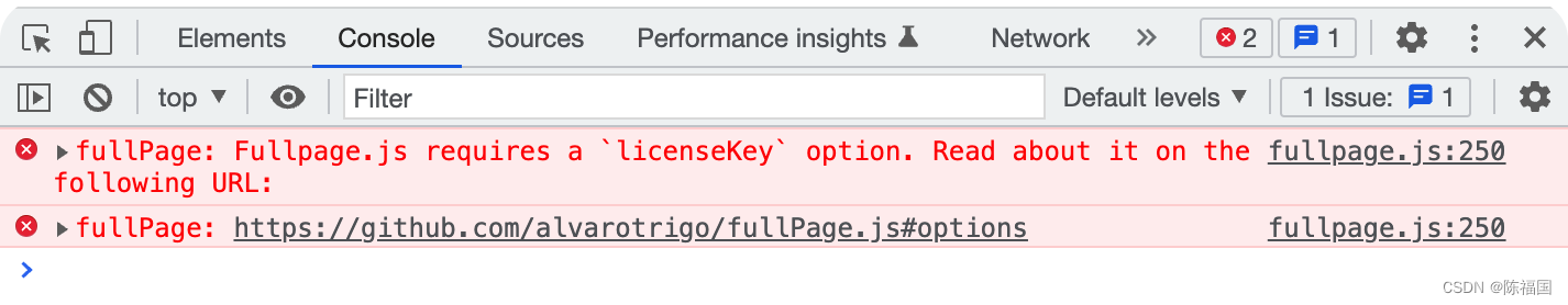 解决：fullPage: Fullpage.js requires a `licenseKey` option报错-CSDN博客