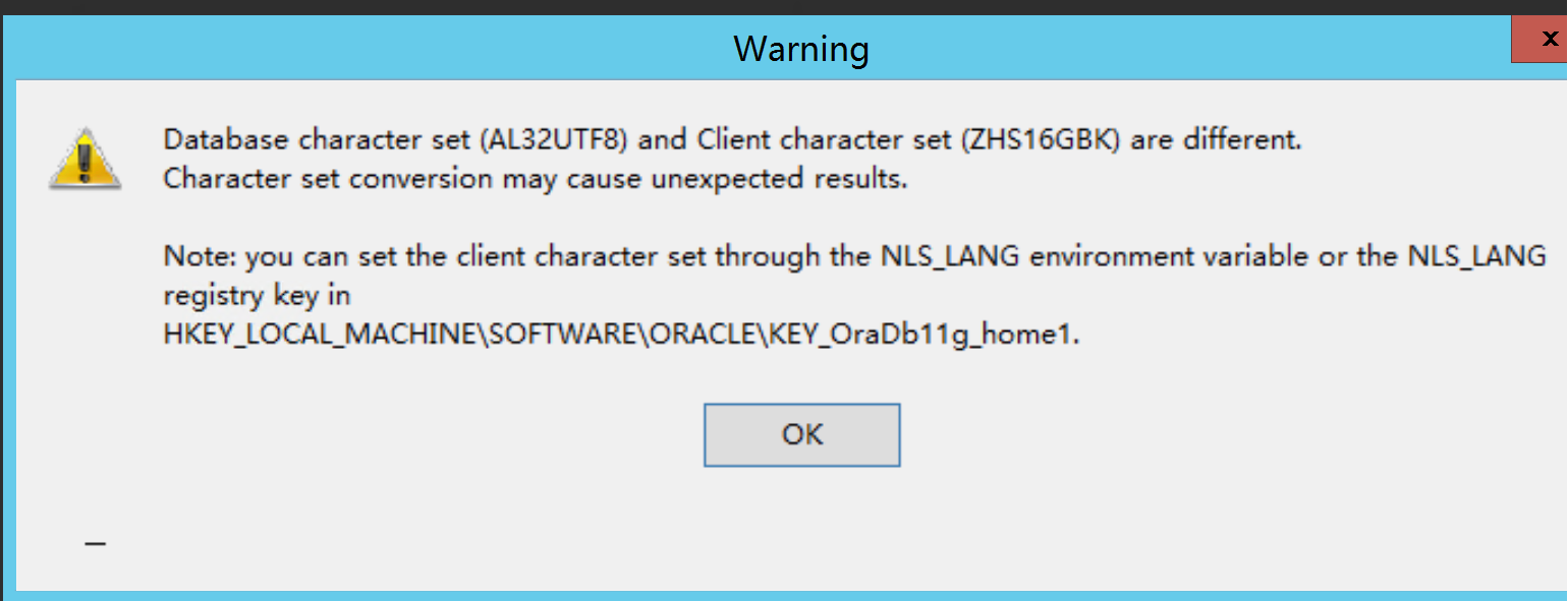 Database character set(AL32UTF8) and Client character set(ZHS16GBK ...