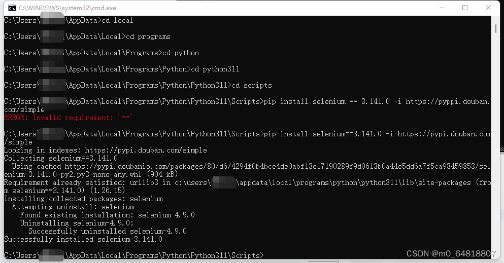 selenium个人各种报错解决方法_pip install selenium==3.141.0-CSDN博客