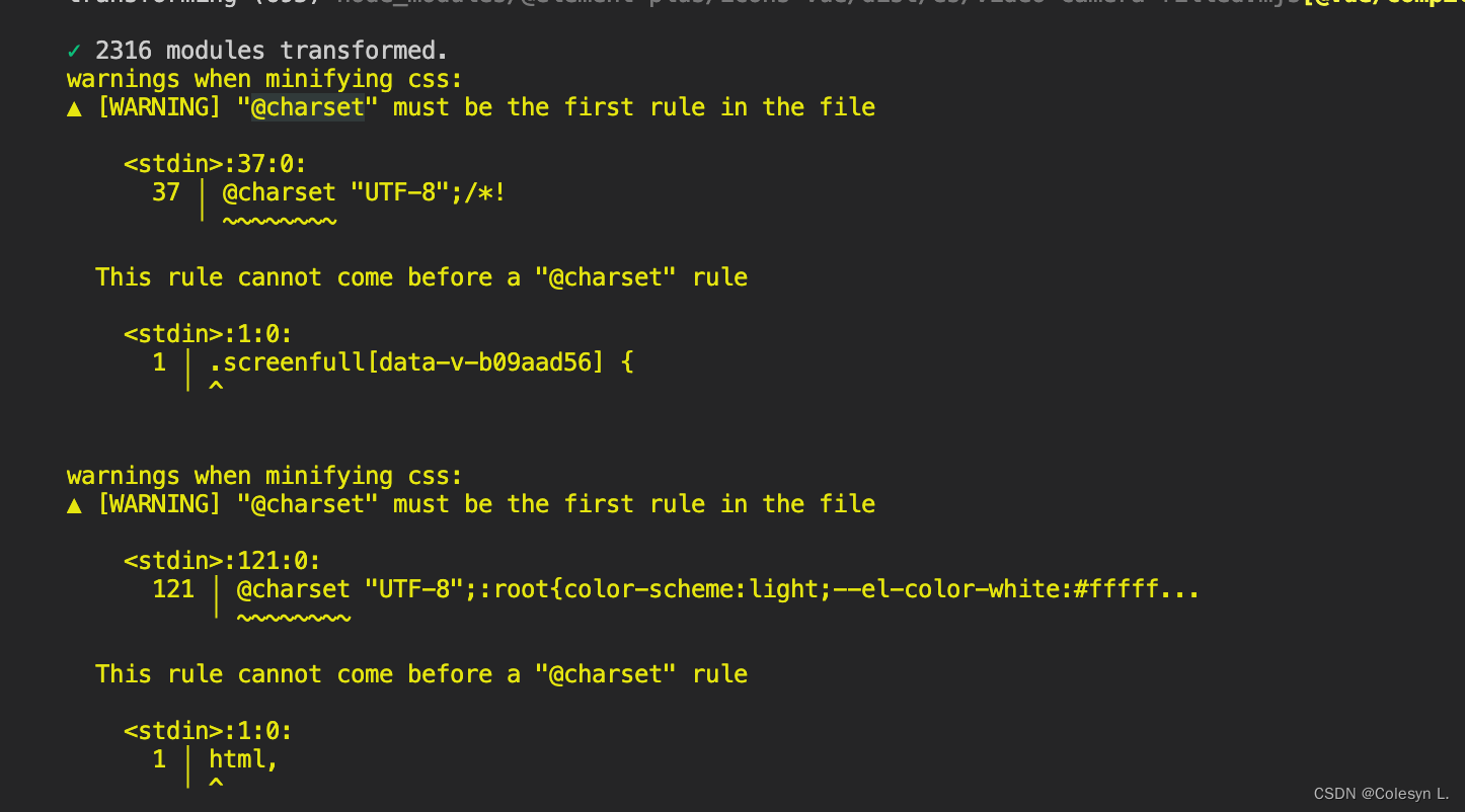 vite打包构建时 @charset utf-8警告问题处理；_internal:charset-removal-CSDN博客