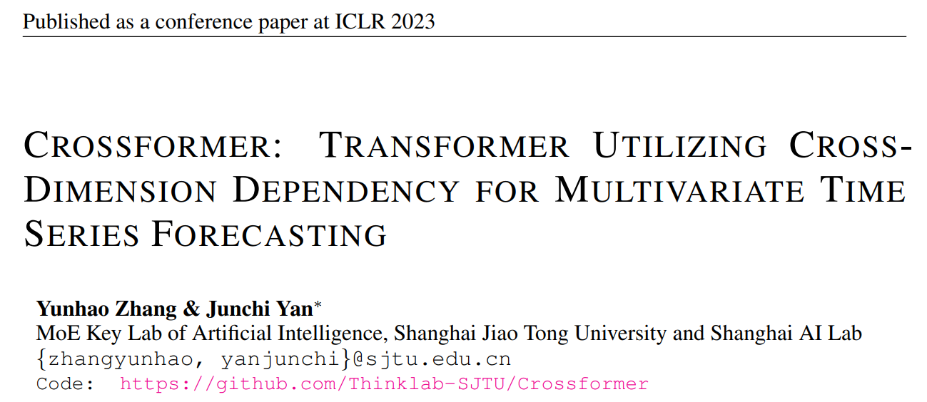 论文解读18——Crossformer: Transformer Utilizing Cross-Dimension Dependency for Multivariate Time ...