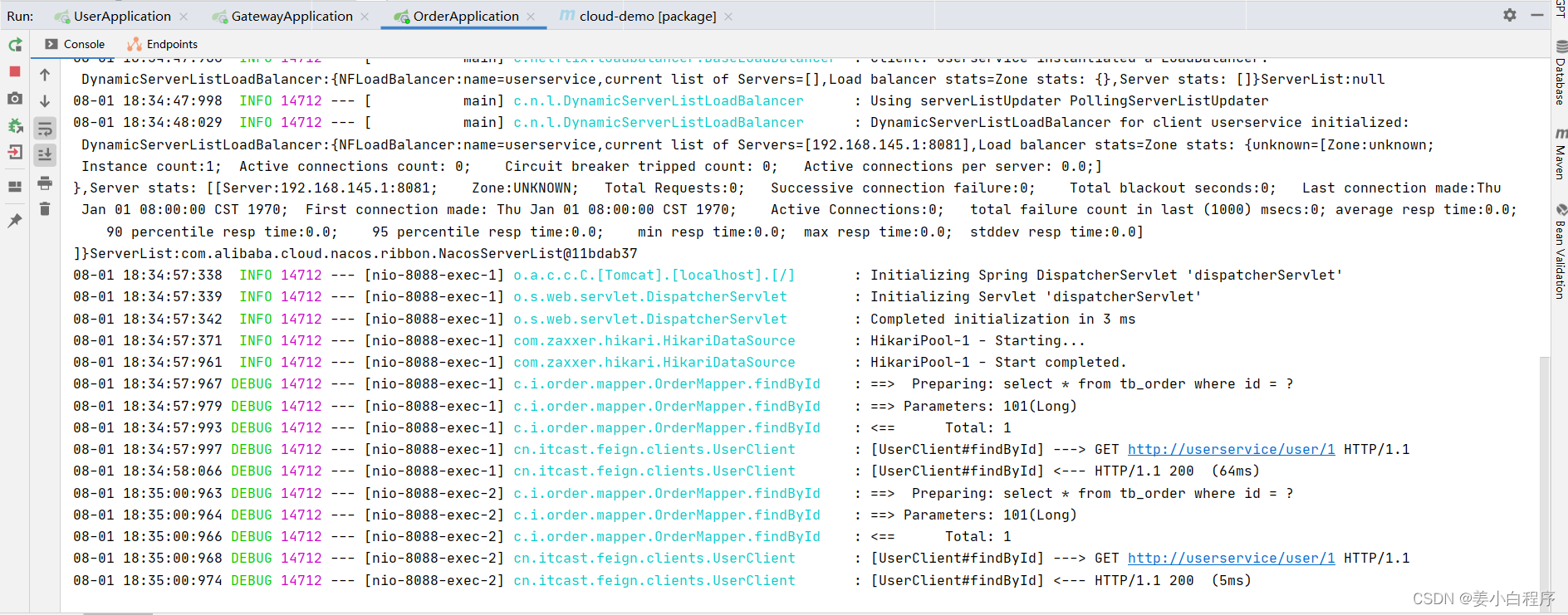 Caused by: java.lang.ClassNotFoundException: cn.itcast.feign.clients.UserClient at java.base/jdk ...