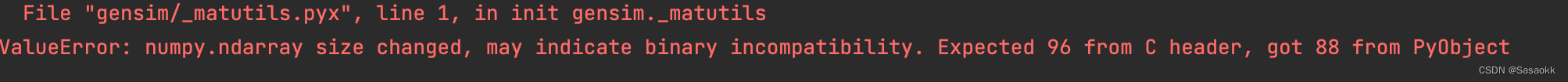 用gensim做LDA时ValueError: numpy.ndarray size changed, may indicate binary incompatibility ...