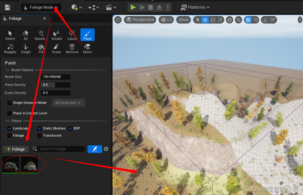 Unreal地形 根据斜率分配地形材质，以及利用材质Grass Output 节点， 以及Foliage 系统添加植被，以及Procedural Foliage Spawn_ue5 grass ...