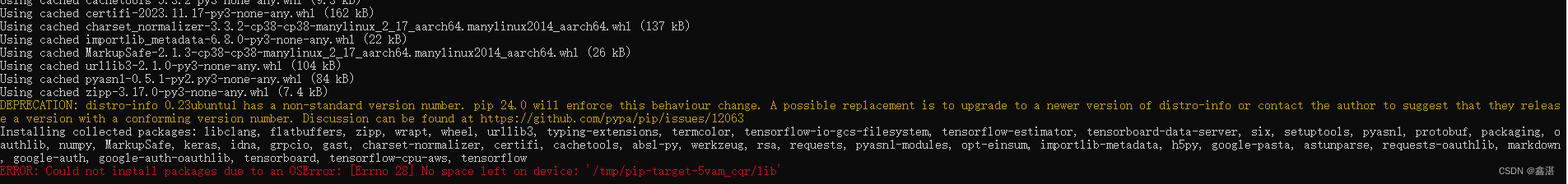 【安装tensorflow】ERROR: Could not install packages due to an OSError ...