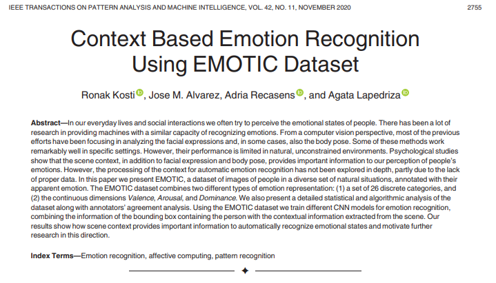 论文篇 Context Based Emotion Recognition Using EMOTIC Dataset论文翻译-CSDN博客