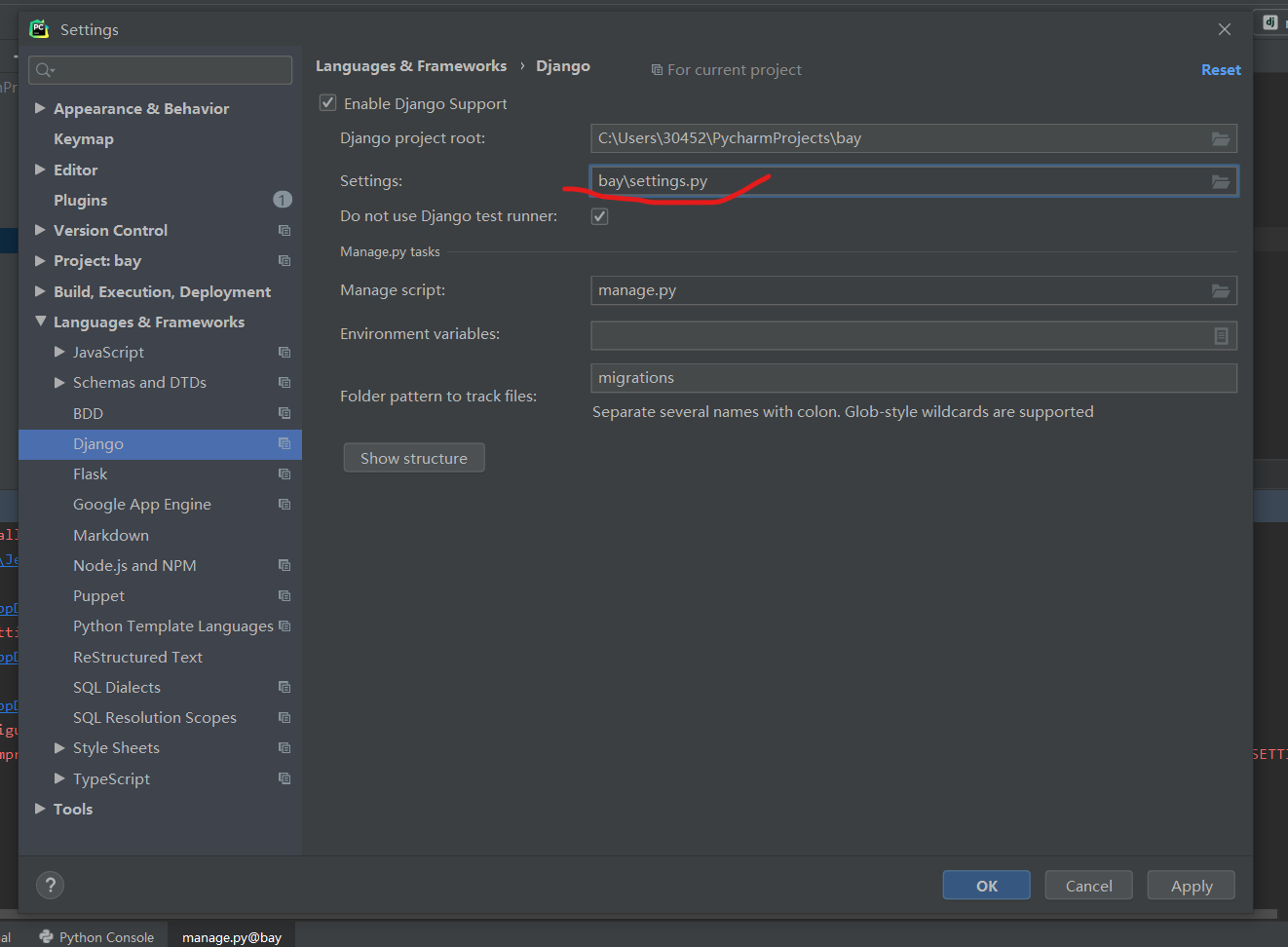 【已解决】Ran manage,py 提示DJANGO_SETTINGS_MODULE or call settings.configure() before accessing ...