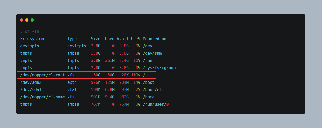 CentOS 系统根目录 /dev/mapper/cl-root 100% 耗尽的解决方案_centos-root占用百分百-CSDN博客
