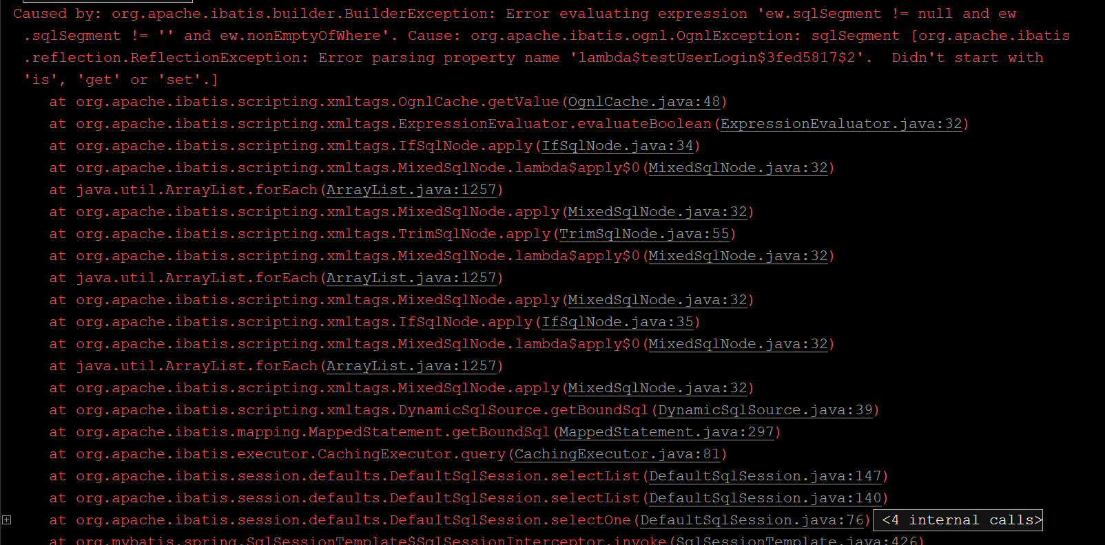 Mybatisplus Didn‘t Start With ‘is‘ ‘get‘ Or ‘set‘ Sqlsegment [org Apache Ibatis Reflection