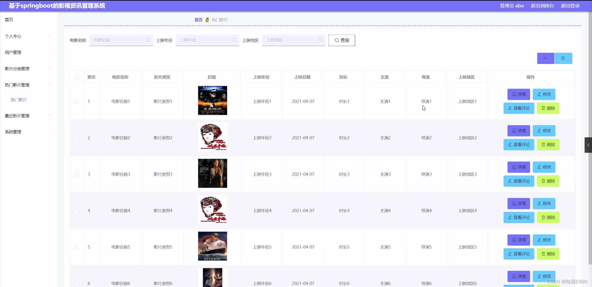 Java毕设项目的影视资讯管理系统（java+VUE+Mybatis+Maven+Mysql）_java影视管理系统-CSDN博客