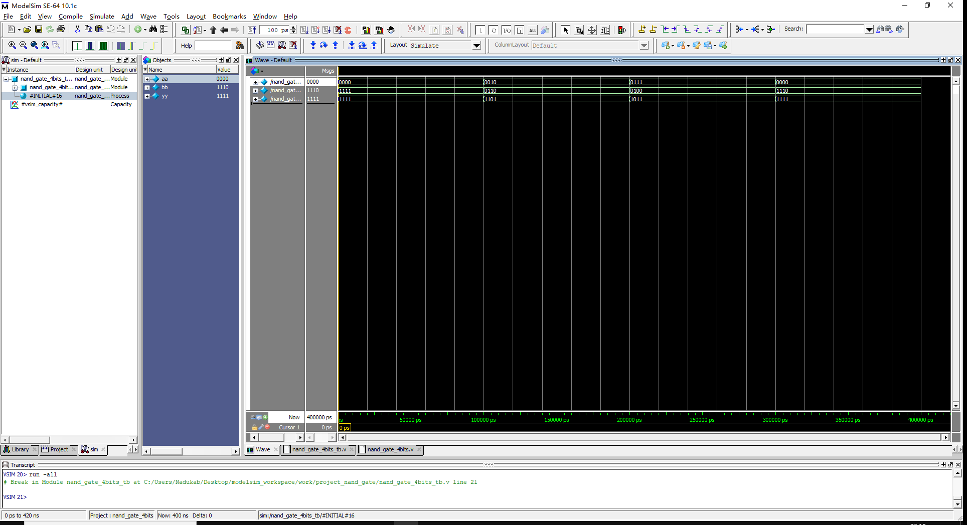 Verilog学习笔记（1）Modelsim仿真_反相器_与非门_modelsim仿真与门_Nadukab的博客-CSDN博客