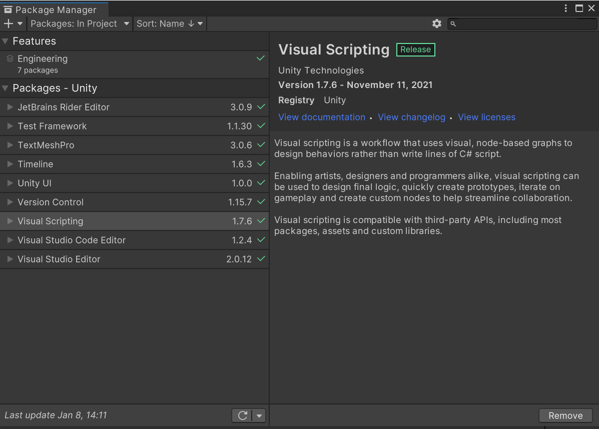 当unity中提示Visual Studio Editor Package version 2.0.11 is available。。。解决方法-CSDN博客
