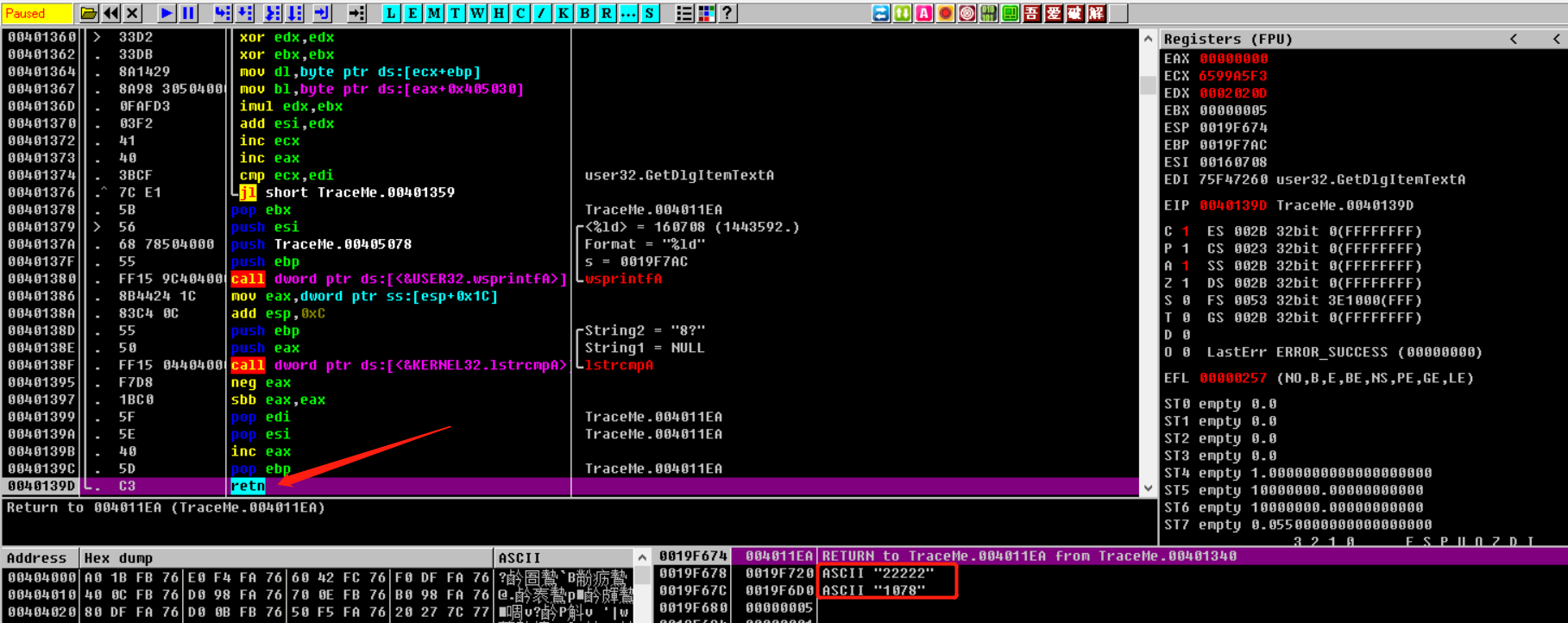 OllyDbg动态调试与逆向破解TraceMe.exe_动态调试traceme.exe-CSDN博客