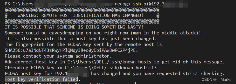 树莓派 ssh 远程登录时报错：Host key verification failed_树莓派登录提示密钥错误-CSDN博客