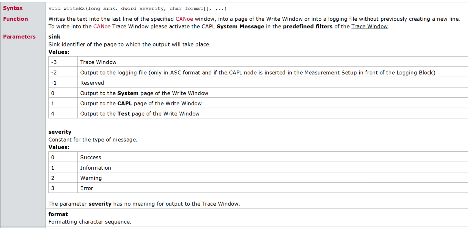 Capl 脚本打印函数 Write ,writeex ,writelineex ,writetolog ,writetologex