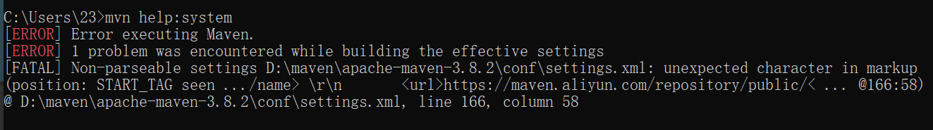 maven配置时出现：[ERROR] Error executing Maven. [ERROR] 1 problem was encountered while building the ...