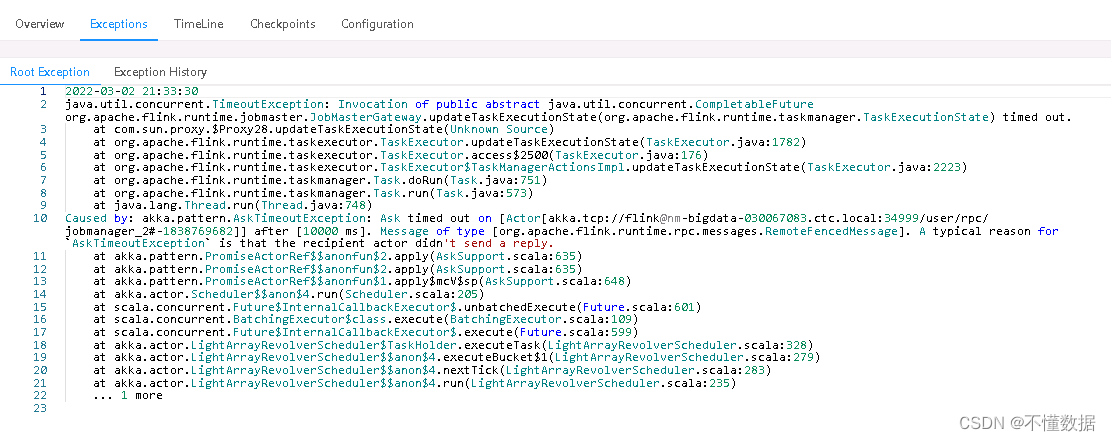 Flink Bug 记录_a typical reason for `asktimeoutexception` is that-CSDN博客