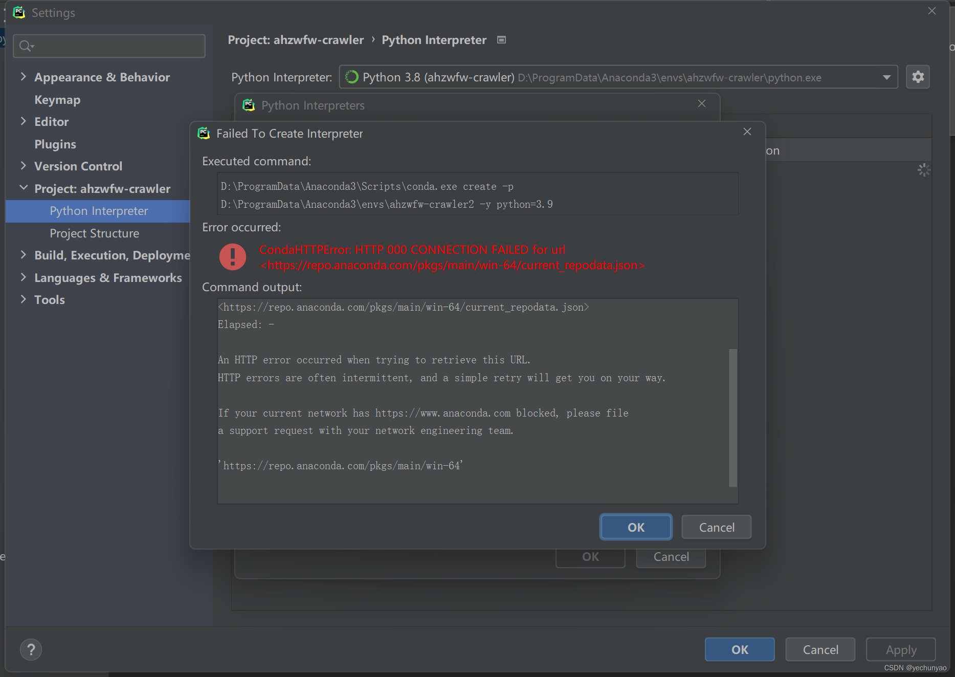Win11 pycharm Failed To Create Interpreter python 