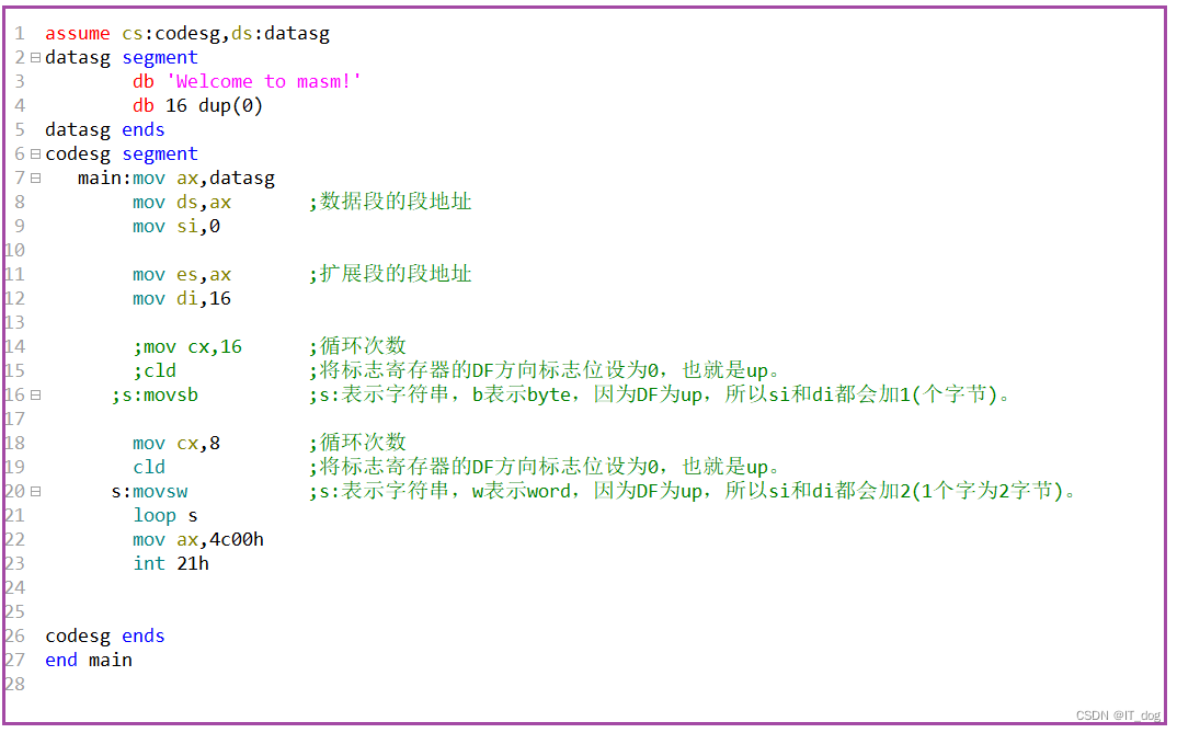 【8086汇编】方位标志位df 和 串传送指令movsb Movsw汇编中df指令 Csdn博客
