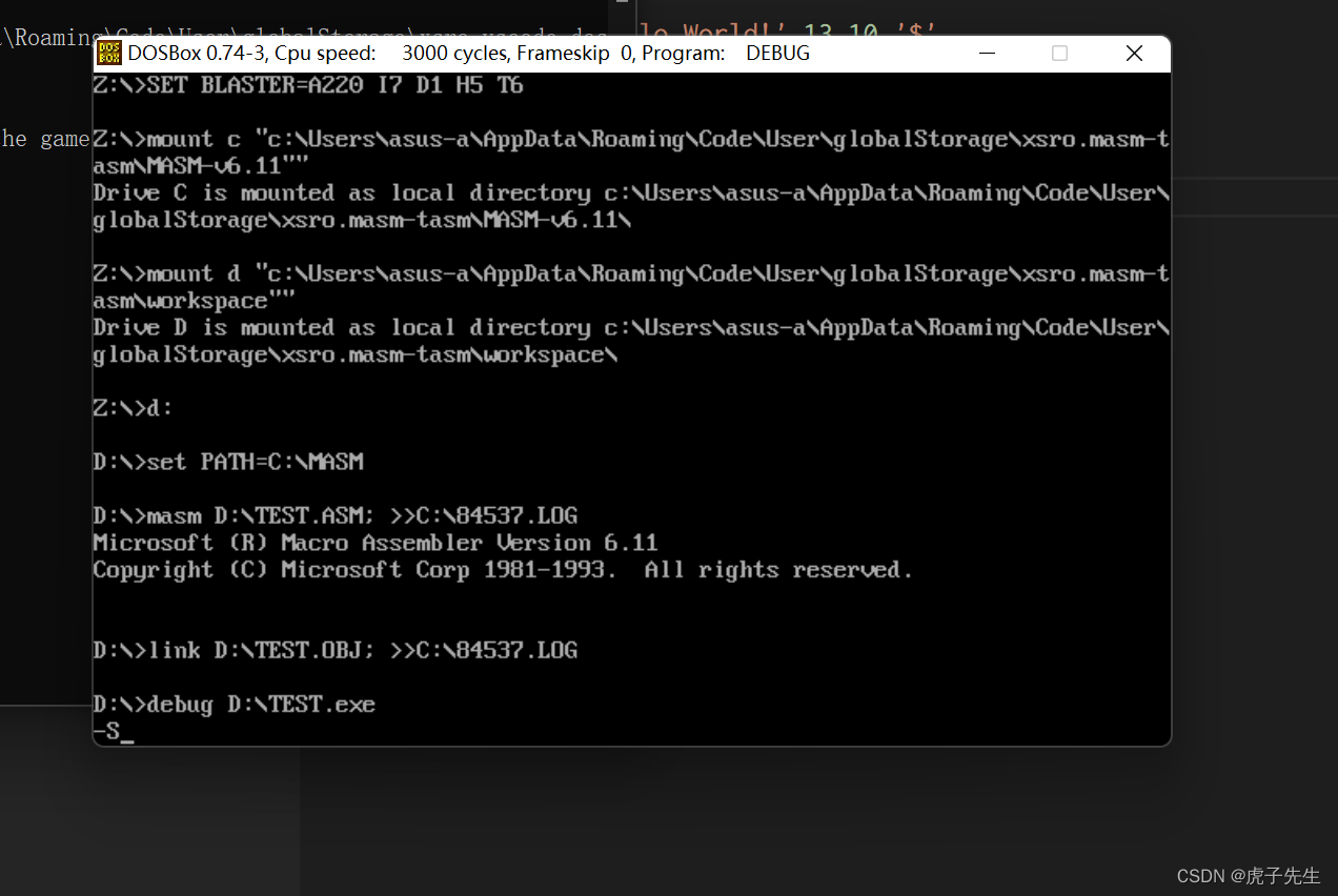 汇编debug指令科普（汇编实验汇编集成环境+调试）_为什么vscode使用dosbox调试的段基址都是076c-CSDN博客