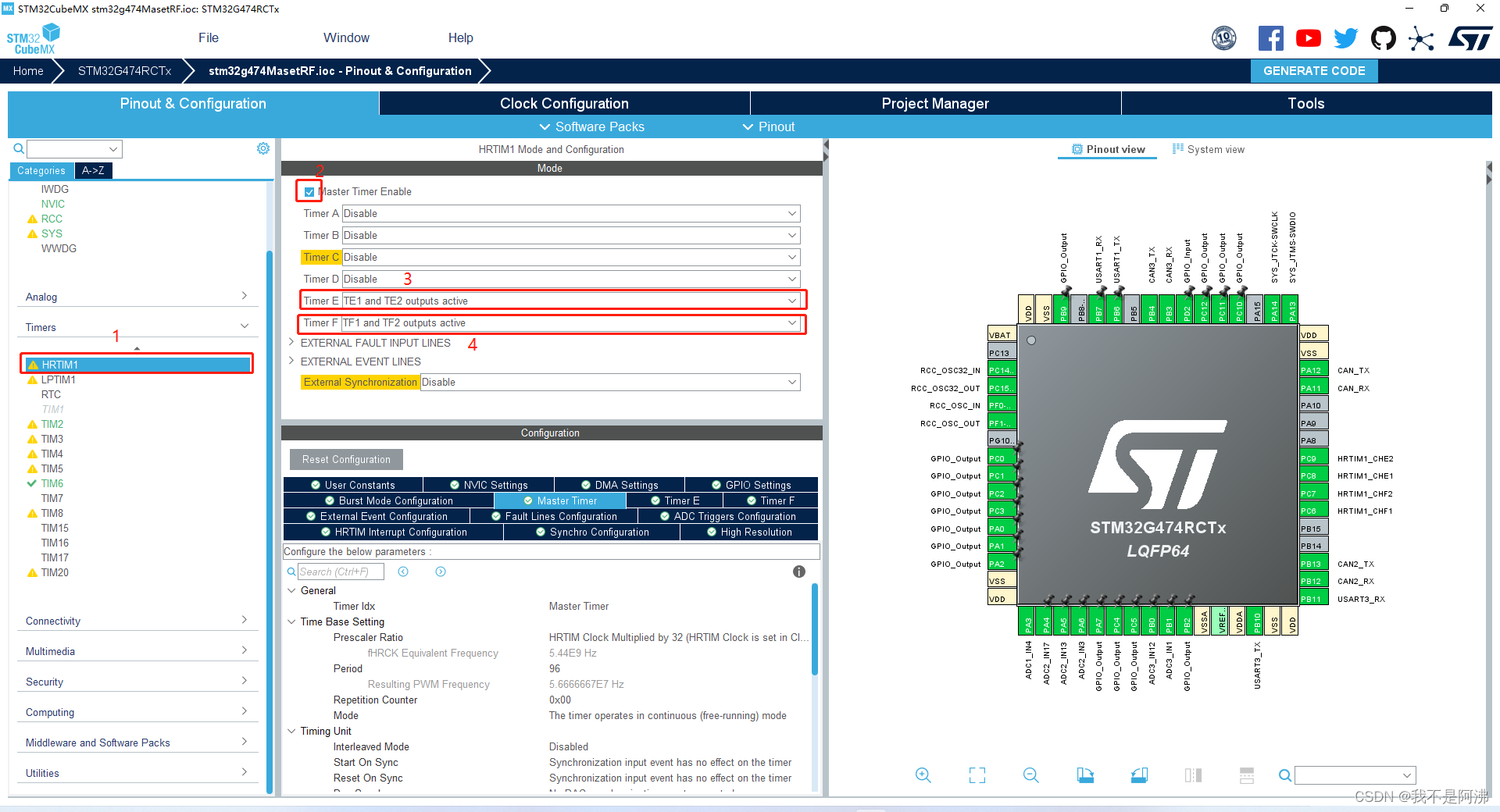 STM32F334系列与G474系列HRTIMCubeMax配置讲解以及四路互补全桥_stm32g474-CSDN博客