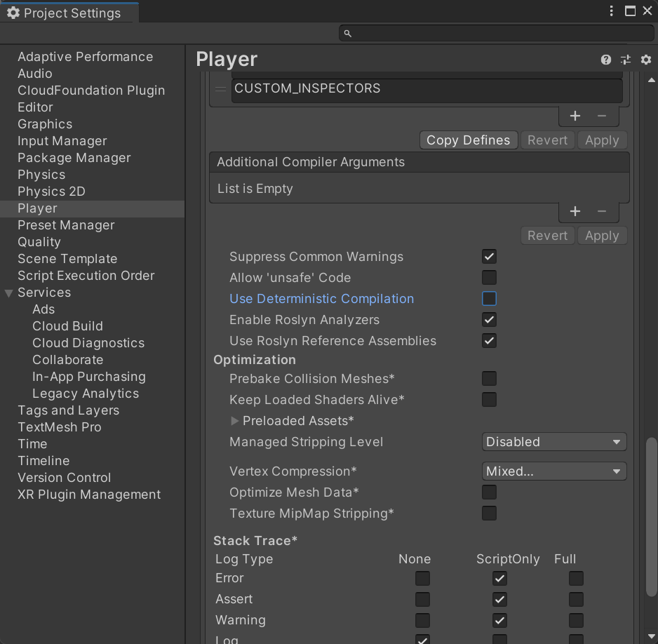 Unity解决：Deterministic compilation failed. You can disable Deterministic builds in Player ...