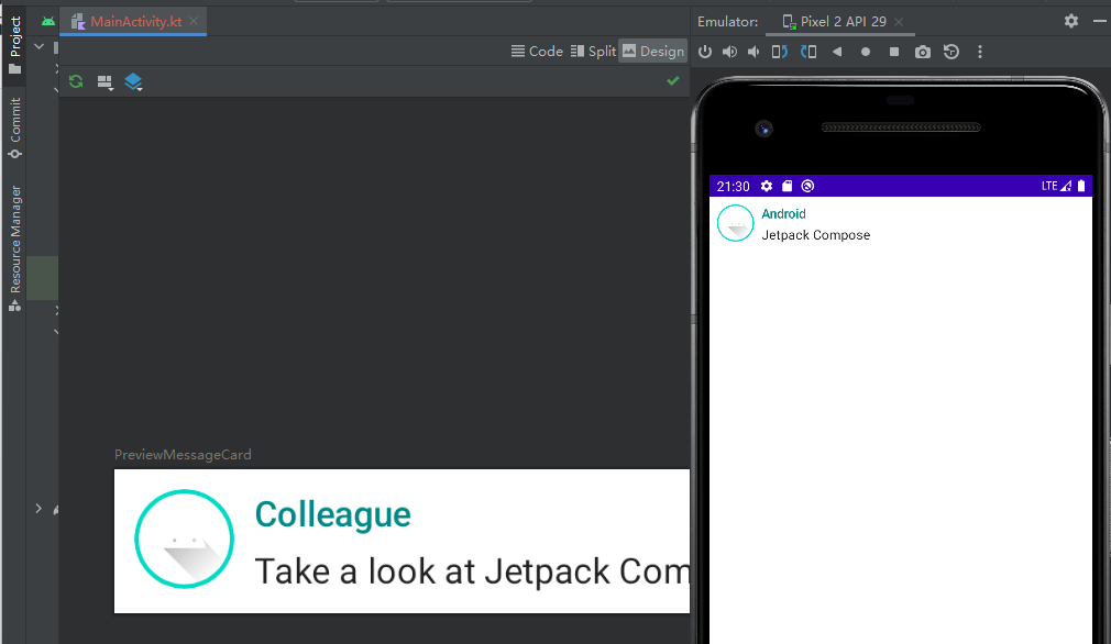 【android Jetpackcompose】1、实战聊天界面:compose 可组合函数、用 Row 和 Column 设计布局、materialdesign 样式、列表、动画