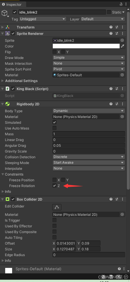Unity学习笔记:【2d】修复碰撞时精灵抖动、旋转的bug【by Chutianbo】 Csdn博客