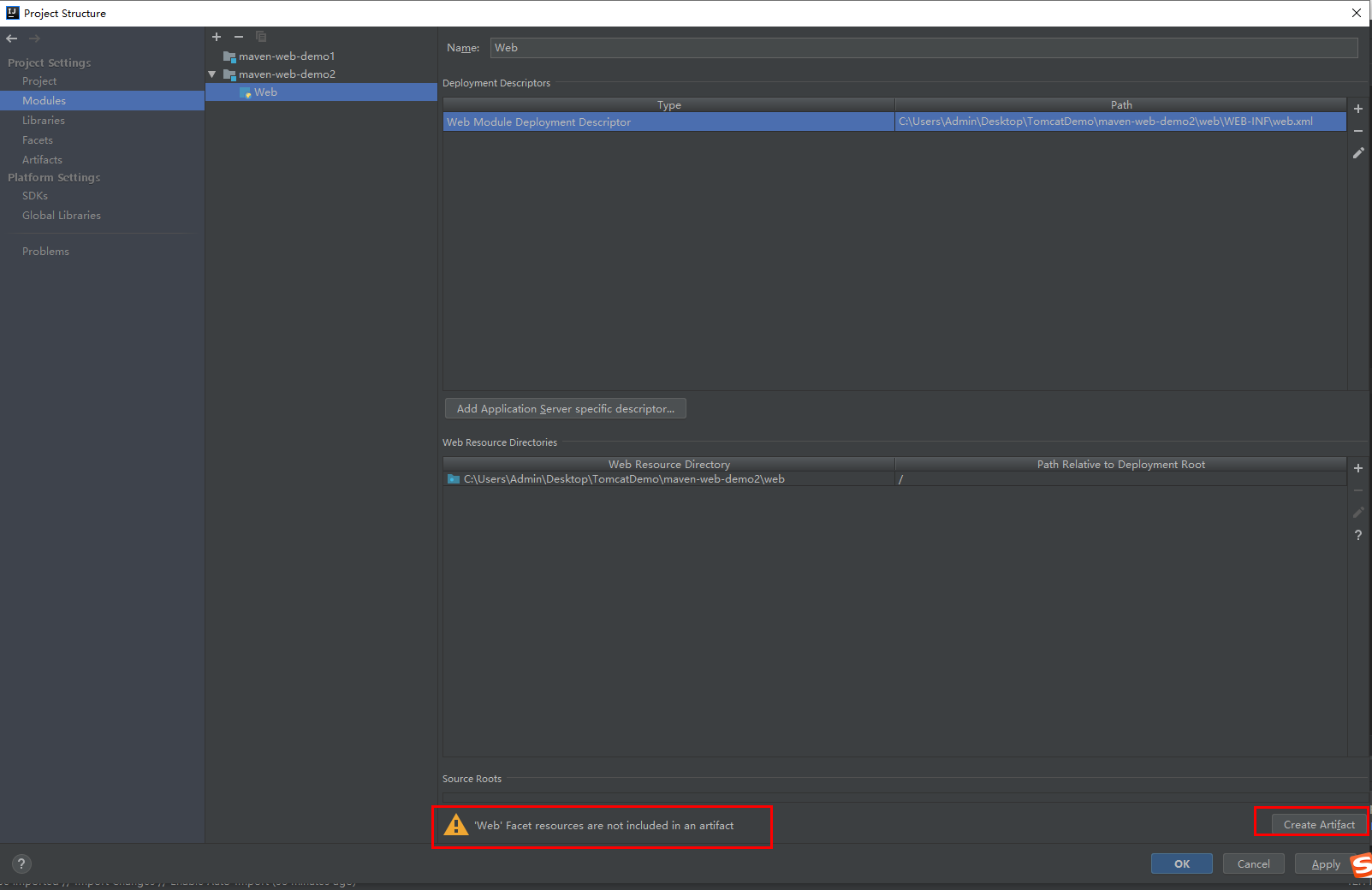 IDEA创建web工程+tomcat配置_web facet resources are not-CSDN博客