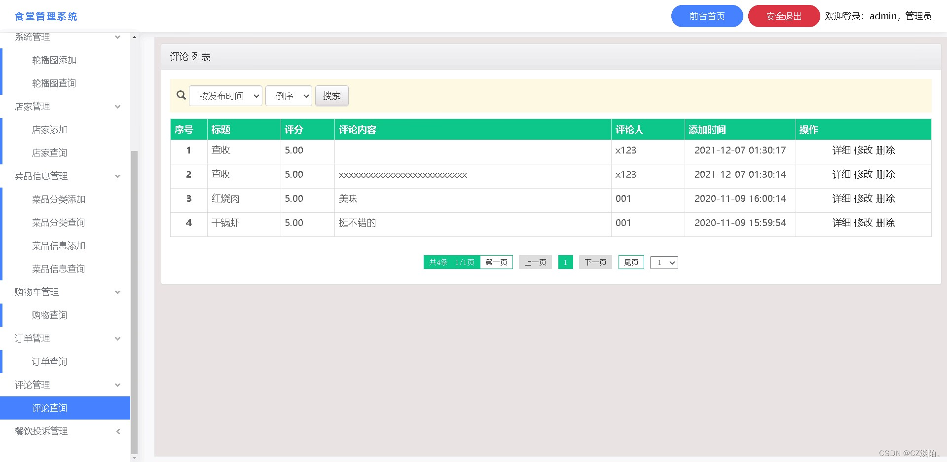 基于springboot的食堂美食管理系统(程序数据库)美食后台管理系统界面 Csdn博客