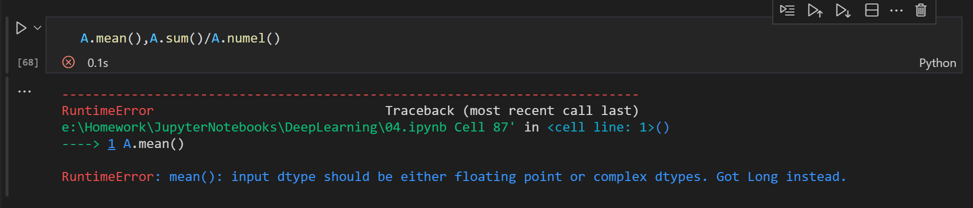 Runtimeerror Mean Input Dtype Should Be Either Floating Point Or Complex Dtypes Got Long