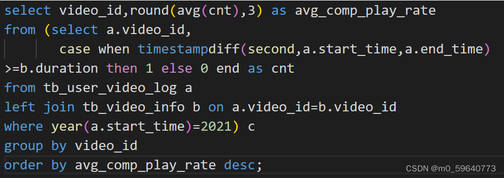 MYSQL活用avg函数（avg(cnt)，有些时候，如果全列数值是0或1的值，直接用avg函数有意想不到的效果，比除加总要好。）_mysql avg 除不断-CSDN博客