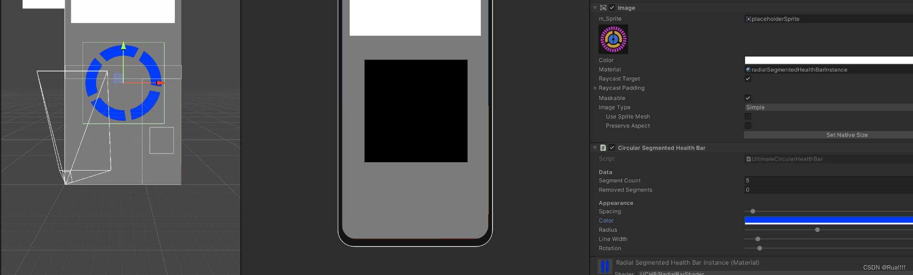 Unity第三方库Procedural Circular Health Bar的核心组件添加到Image（UGUI）中时不能正确在Game窗口显示（显示色块）_unity game窗口看不到 ...