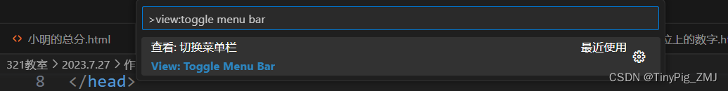 VS Code菜单栏、选项卡隐藏恢复_vscode选项卡-CSDN博客