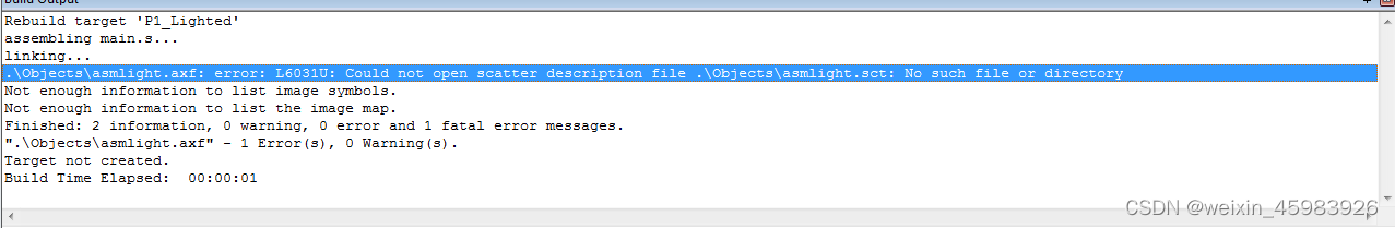 .\Objects\asmlight.axf: error: L6031U: Could not open scatter description file .\Objects ...