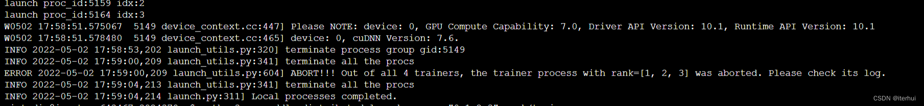 [paddle]多卡训练bug记录，ABORT,,,Out of all 4 trainers_paddle多卡训练卡住-CSDN博客