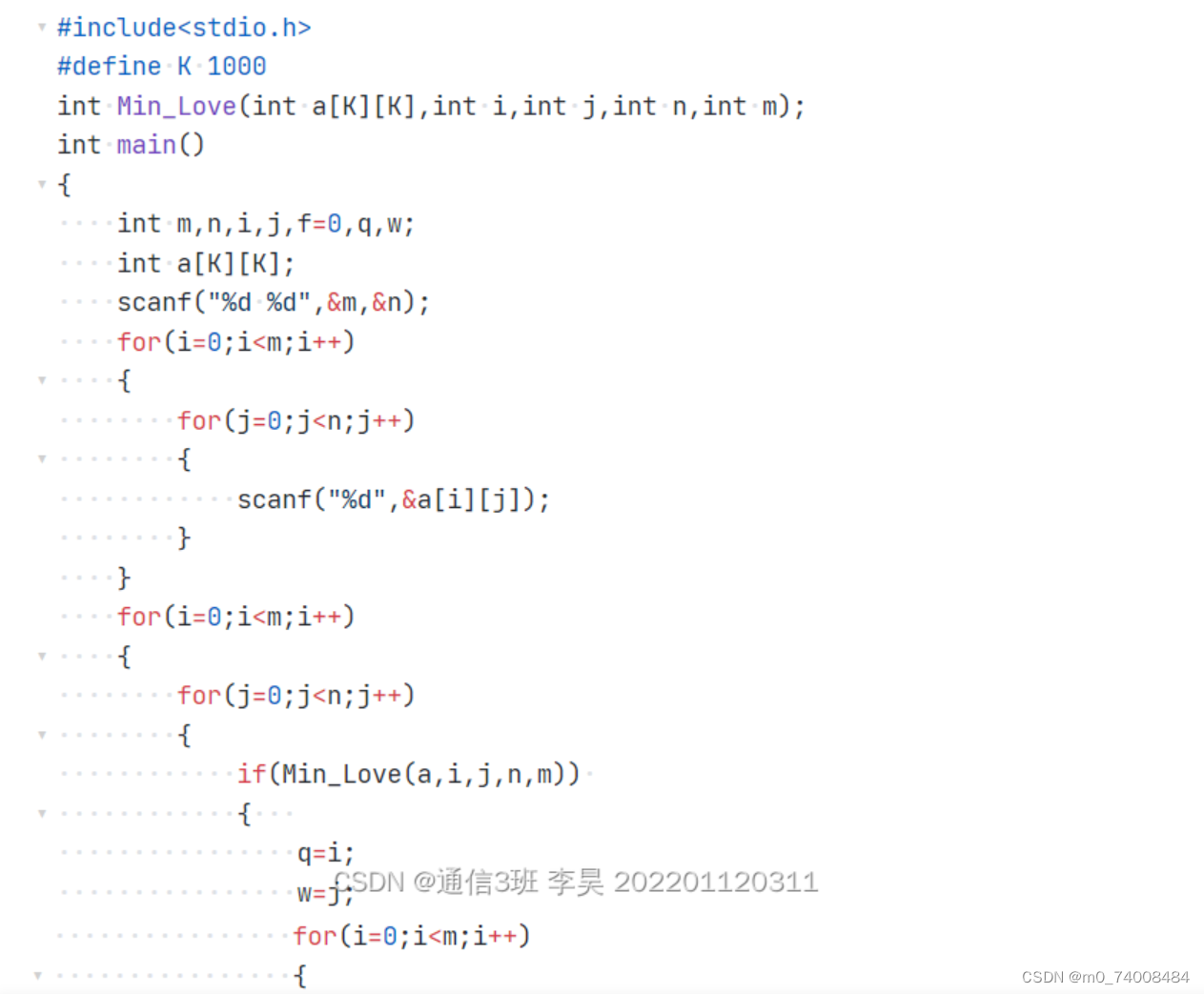 C语言程序设计博客作业03将1个m X N的矩阵存入1个m X N的二维数组中找出最小值以及它的行下标和列下标并 Csdn博客