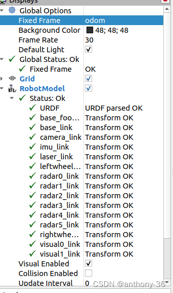 在ros使用Arbotix中出现no transform from [base_link] to [odom]_no transform from [baselink] to [world ...