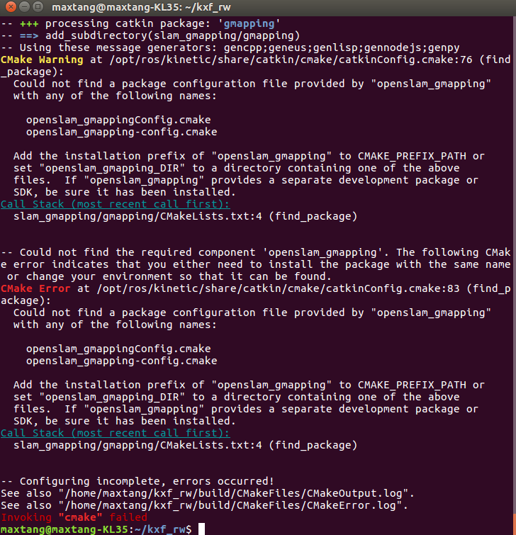源码编译gmapping报错Could not find a package configuration file provided by “openslam_gmapping“ with ...