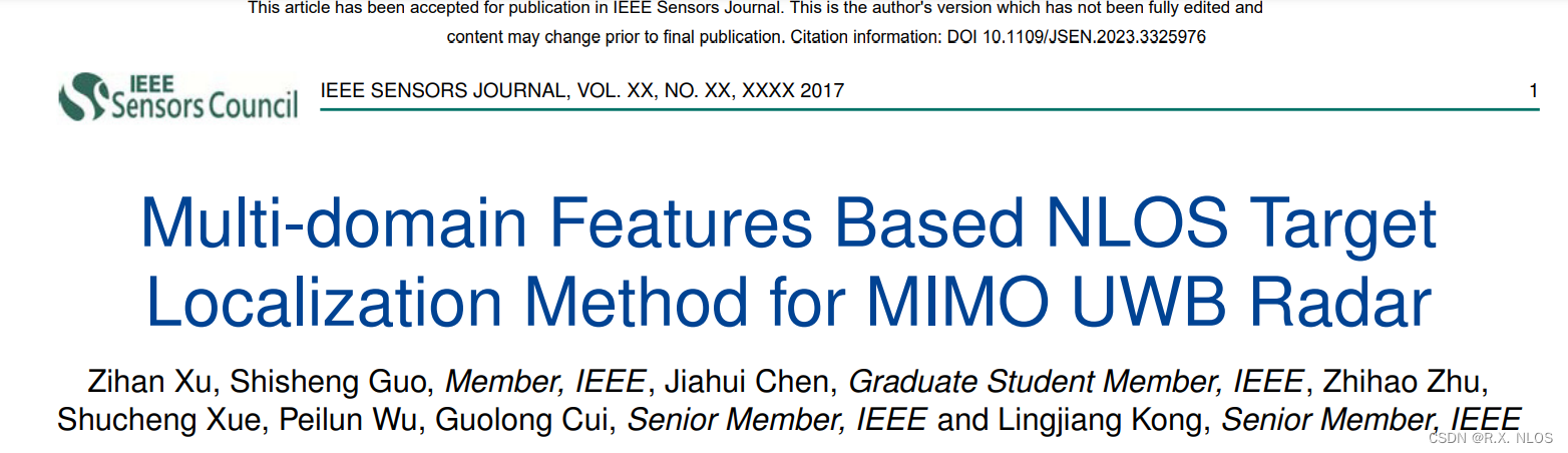 NLOS论文速览 | IEEE SENS J 2023, Multi-domain Features Based NLOS Target Localization Method for ...