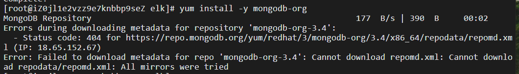 mongodb-org：Cannot download repodata/repomd.xml: All mirrors were tried_error: failed to ...
