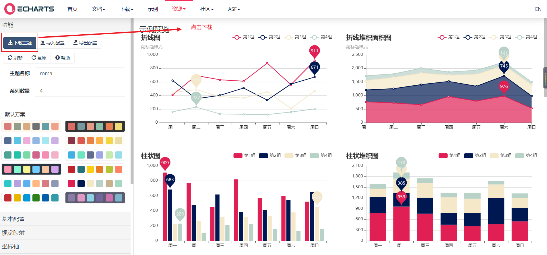 echarts图表应用，做出特殊样式，加渐变，圆角，可自定义主题及各种颜色_echarts主题颜色设置-CSDN博客