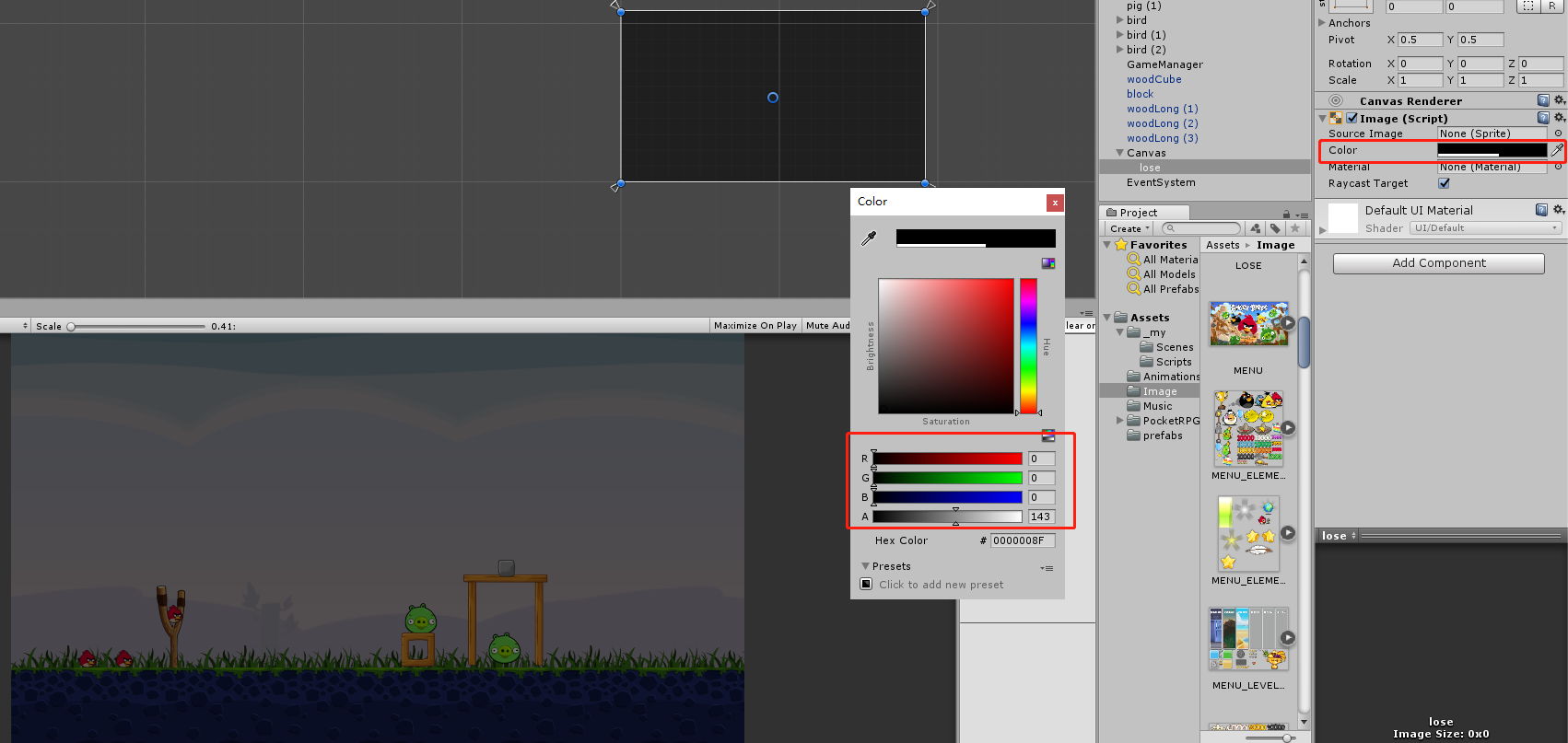 Unity初级案例-愤怒的小鸟:五:14添加失败和胜利的游戏UI界面+15修改火花粒子系统+16渲染层级关系+17把粒子系统显示在UI之前_unity失败界面-CSDN博客