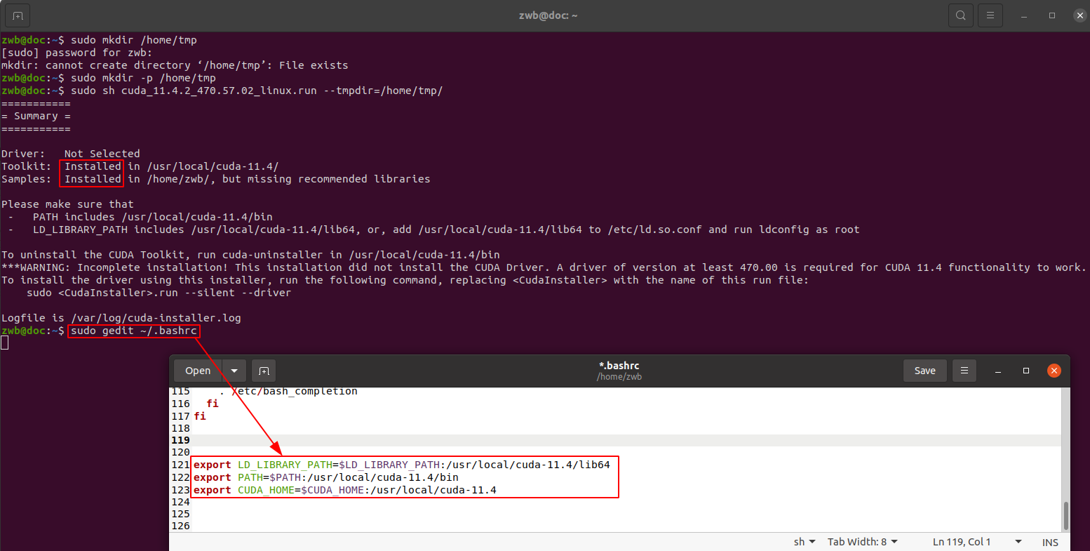 ubuntu20.04中安装cuda11.4出现“tmp上的磁盘空间不足，卷tmp仅剩余0字节的硬盘空间”_ubuntu 安装cuda内存不足-CSDN博客