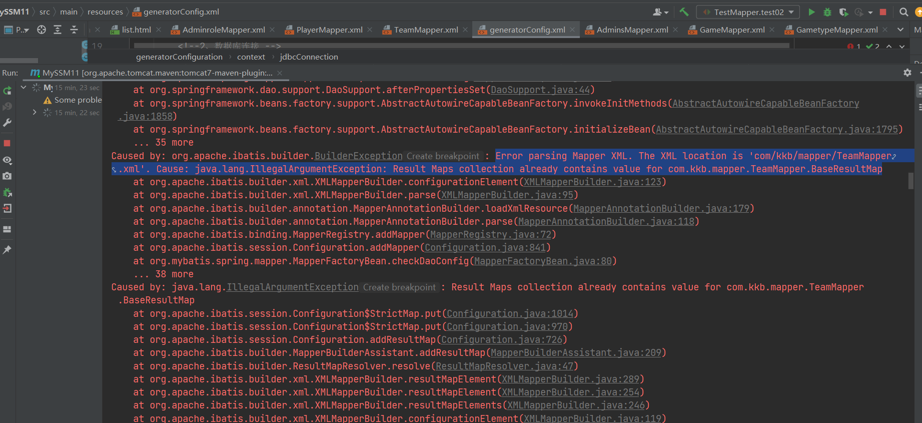 Error Parsing Mapper Xml The Xml Location Is ‘com Kkb Mapper Teammapper Xml‘ Cause Java Lang