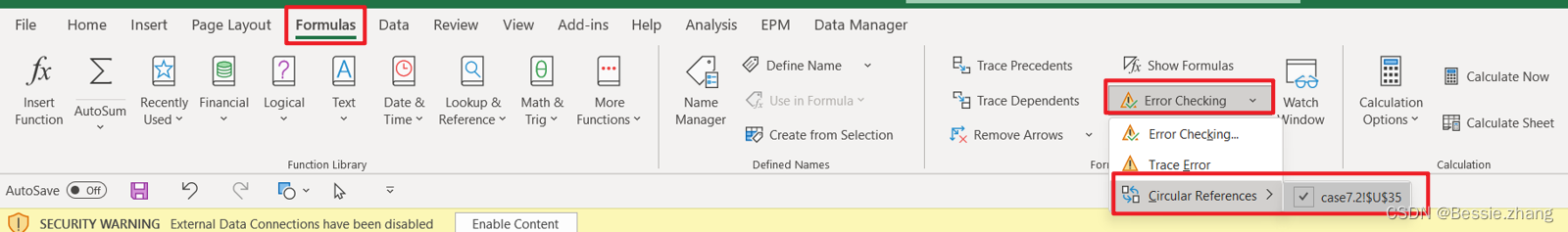 打开Excel弹出“There are one or more circular references where a formula ...