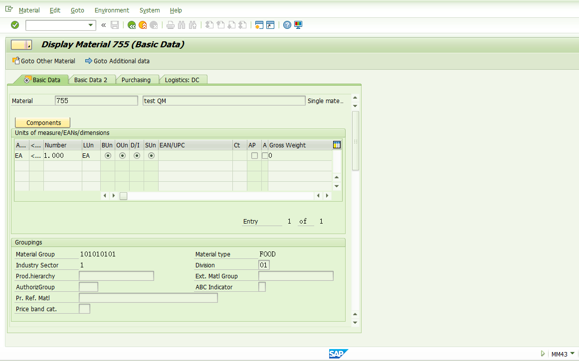 SAP QM 执行事务代码QP01，系统报错 -Material type FOOD is not defined for task list ...