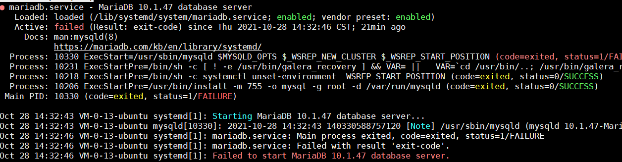 mysql启动失败active:failed + Job for mariadb.service failed_mariandb.service failed-CSDN博客