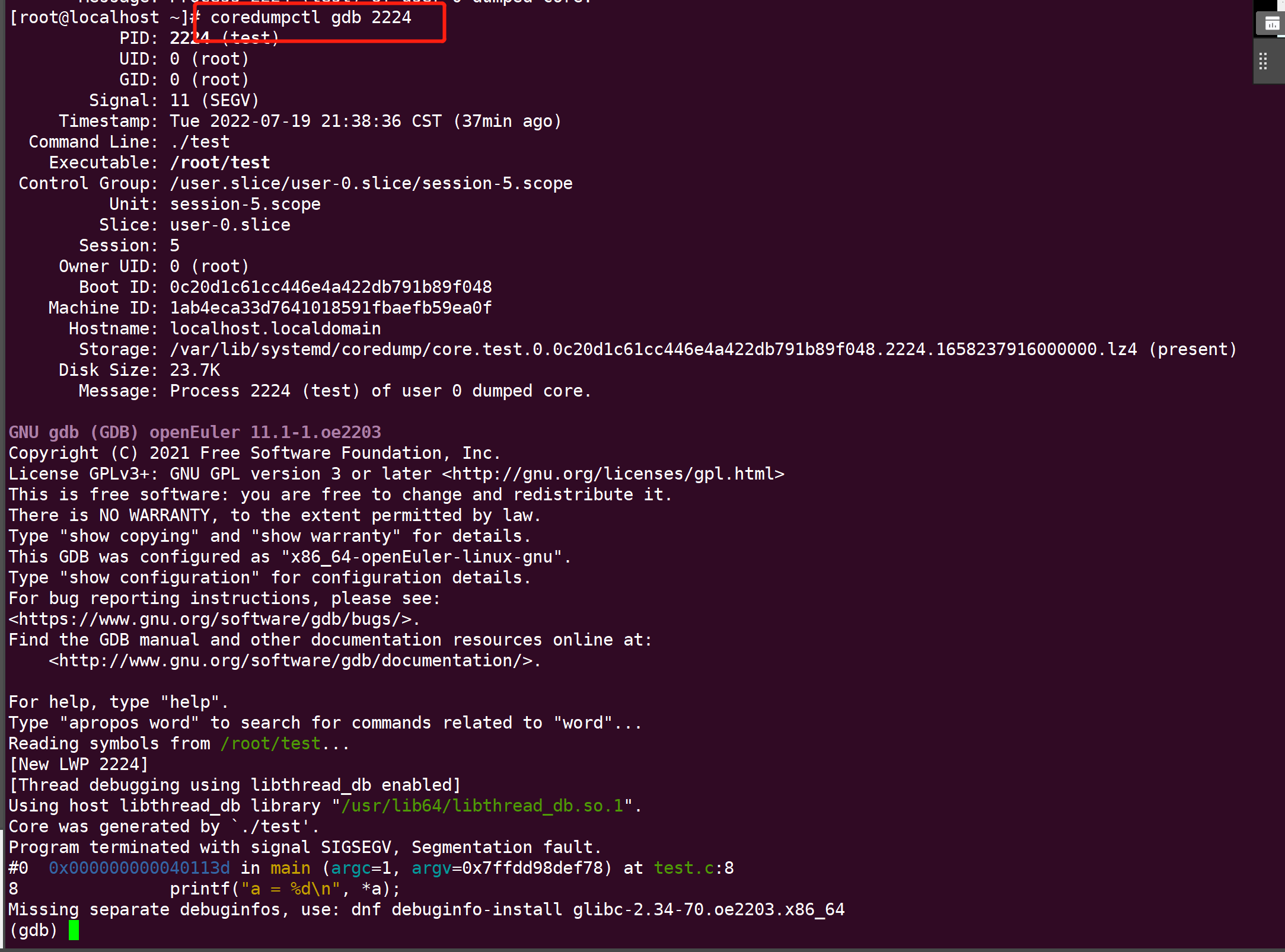openEuler 使用coredumpctl调试进程core_openeuler coredump-CSDN博客